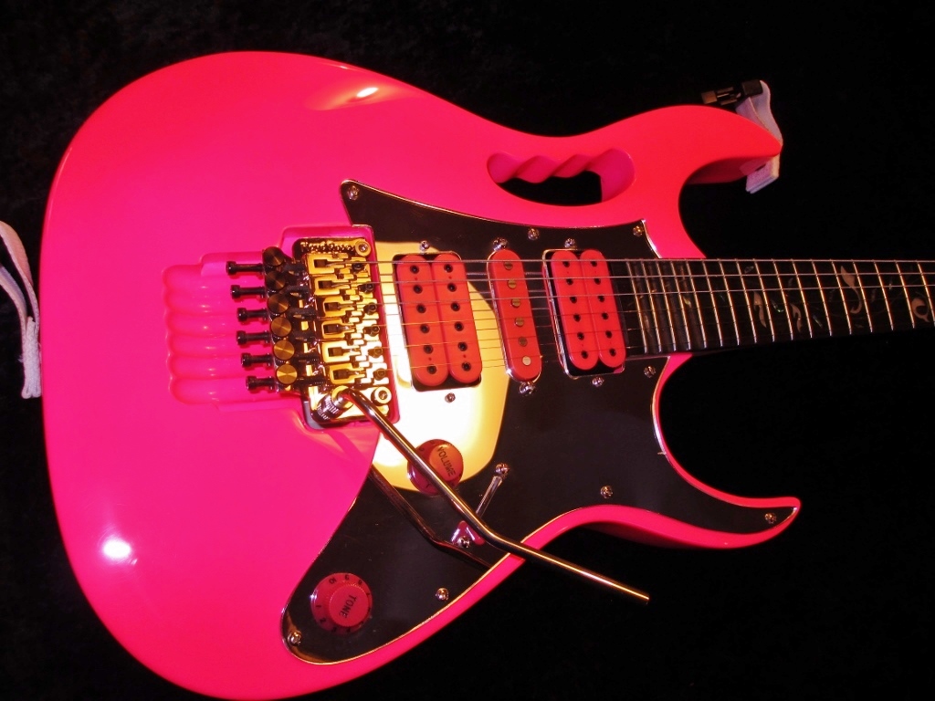 Custom Ibanez Jem Neon Pink Handmade Mirror Pickguard Custom Guitar Works